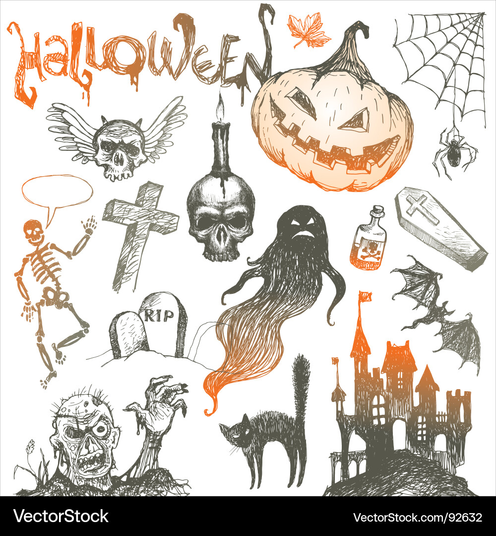 Halloween and horror hand drawn set Royalty Free Vector
