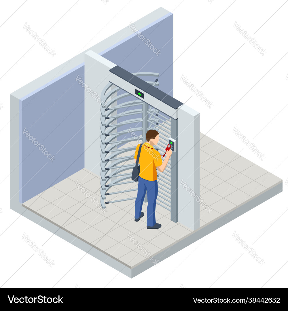 Isometric full height turnstile security system Vector Image