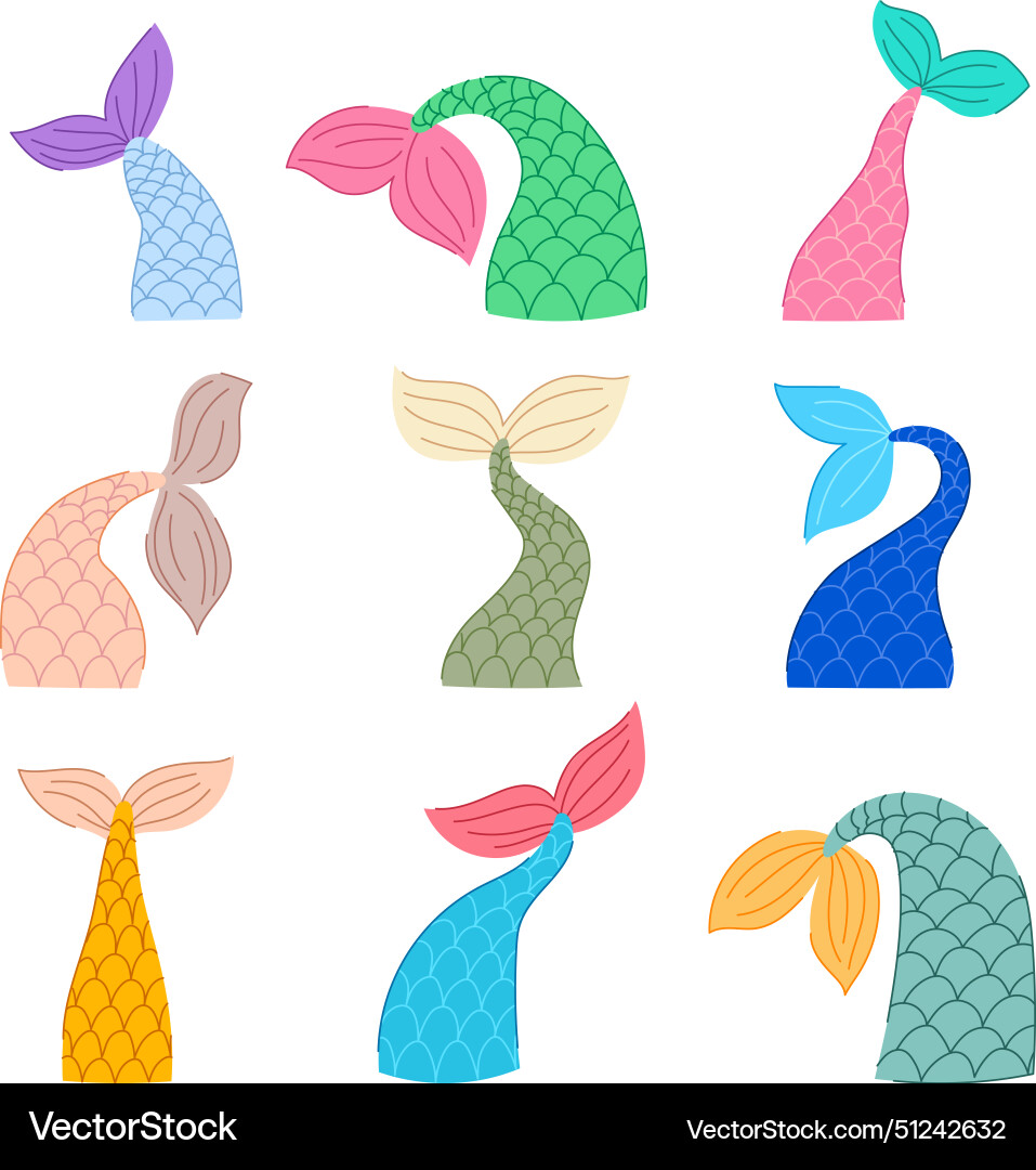 Mermaid tail set cartoon Royalty Free Vector Image
