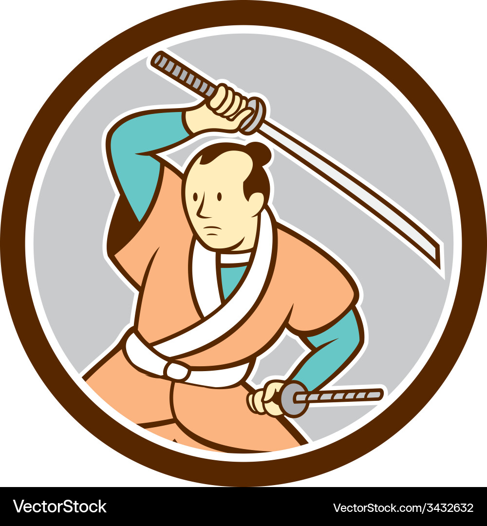 Samurai warrior katana sword circle cartoon Vector Image