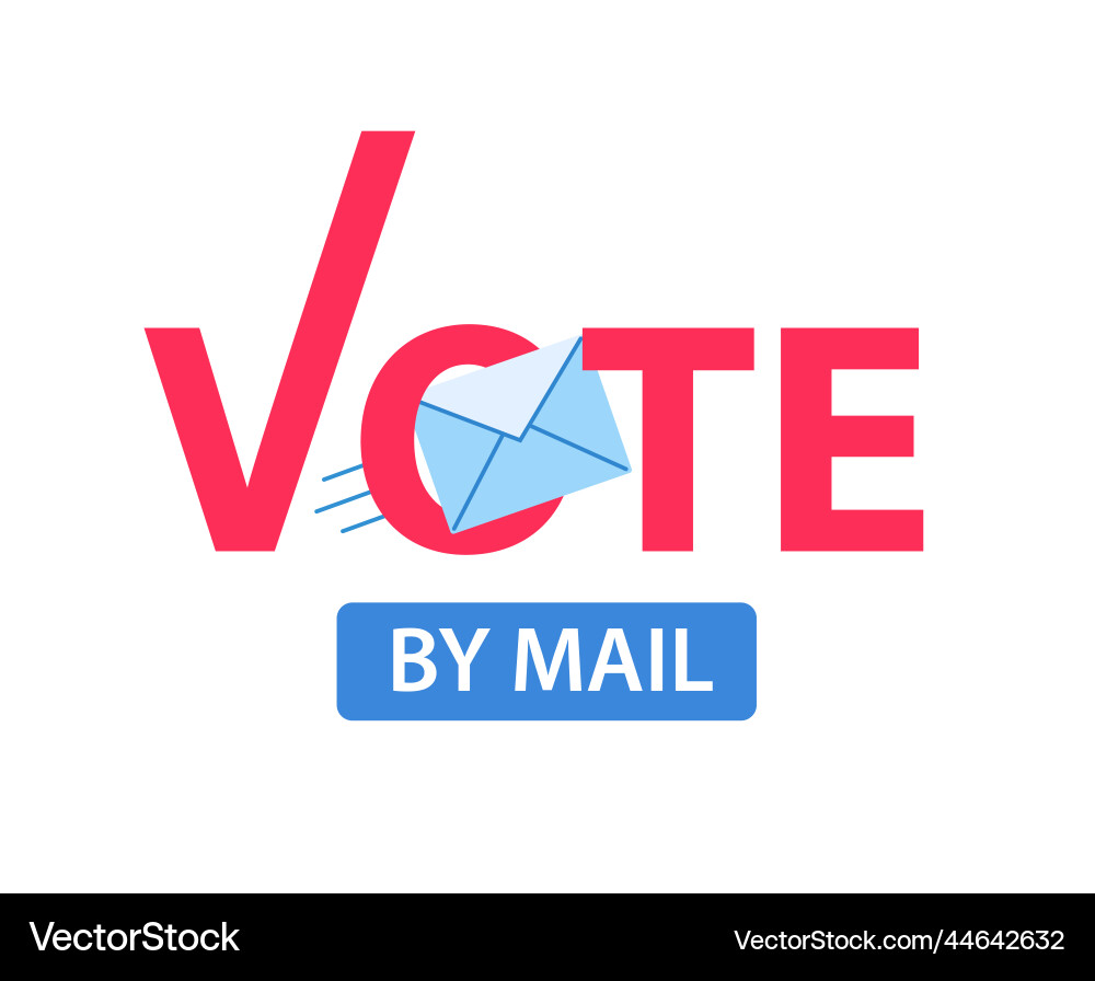 Vote by mail icon blue envelope with red word Vector Image