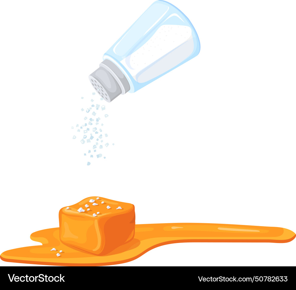 Caramel cooking process salt dropping from shaker Vector Image