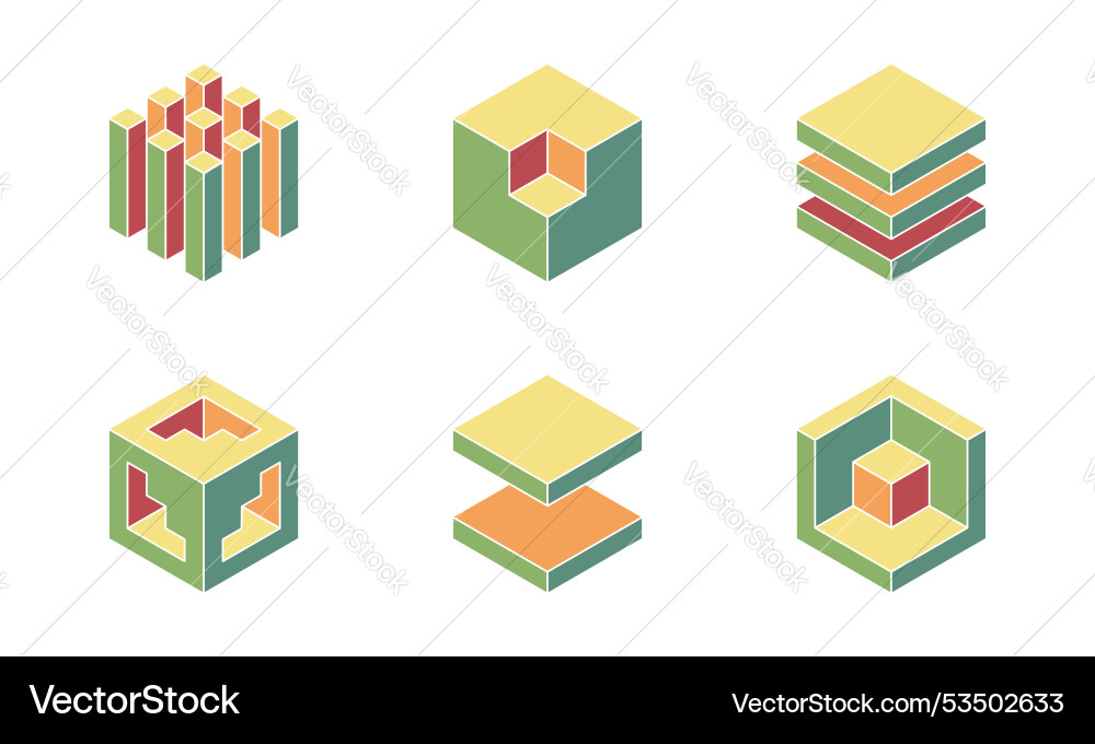 Cube logo geometric design set box logotype Vector Image