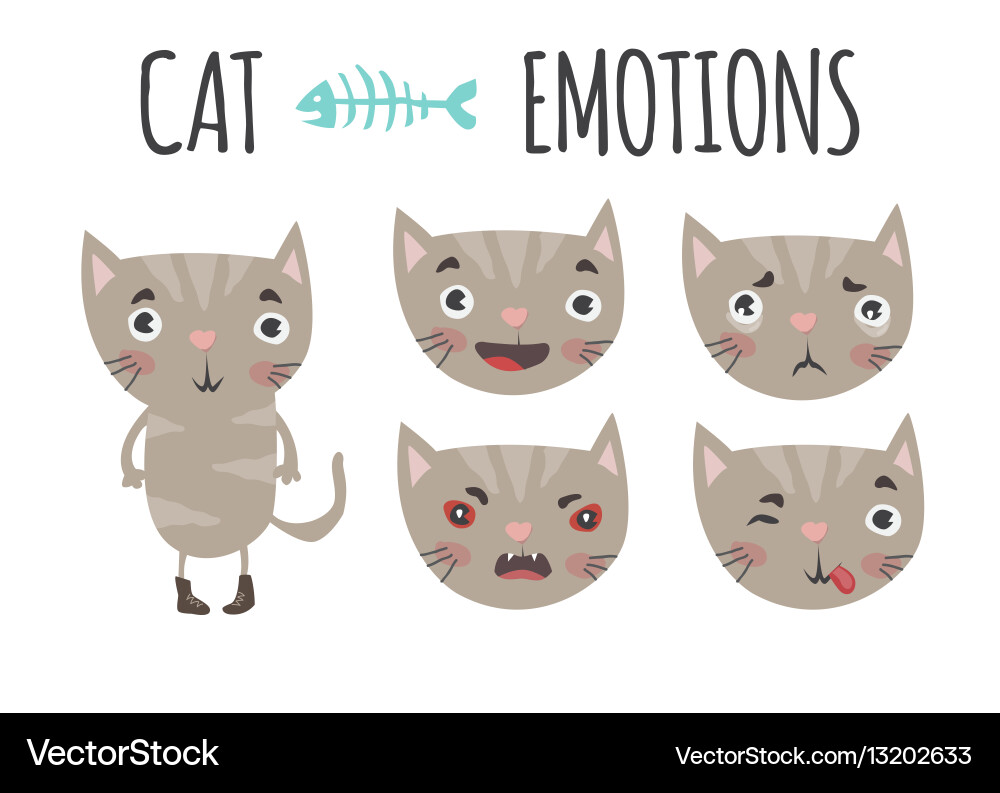 Cute cat set of emotions Royalty Free Vector Image