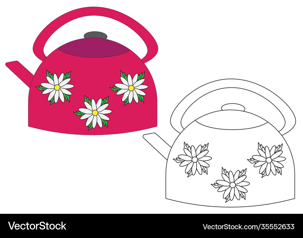 Cute Kettle Coloring Page Royalty Free Vector Image