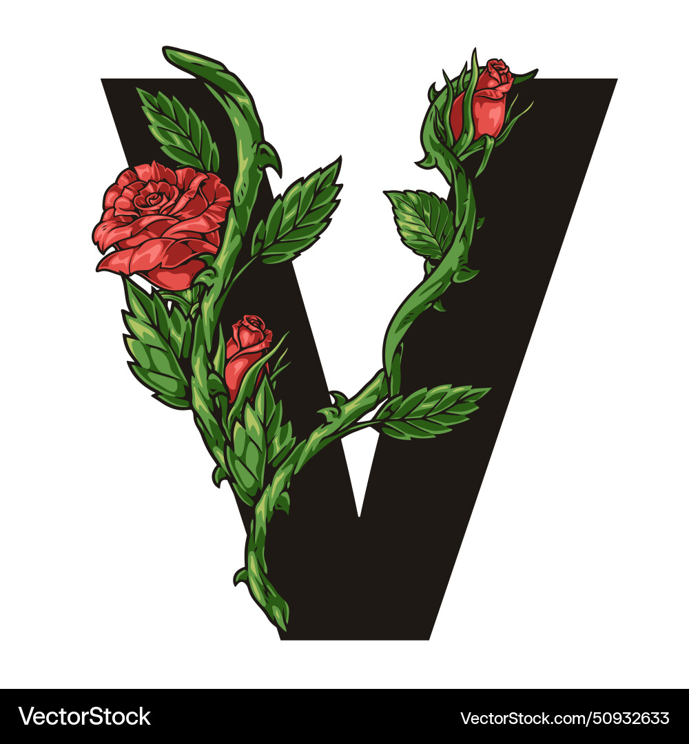 Flower letter v emblem colorful Royalty Free Vector Image