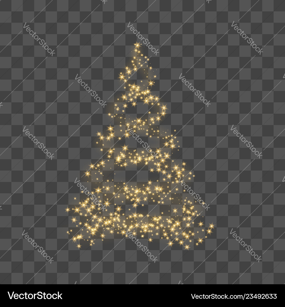 Gold christmas tree on transparent background Vector Image