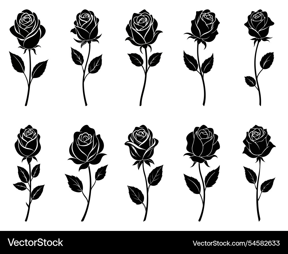 Set of rose silhouettes art Royalty Free Vector Image