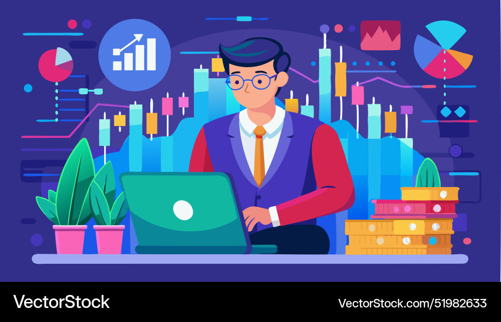 Stock market trading with technical analysis Vector Image