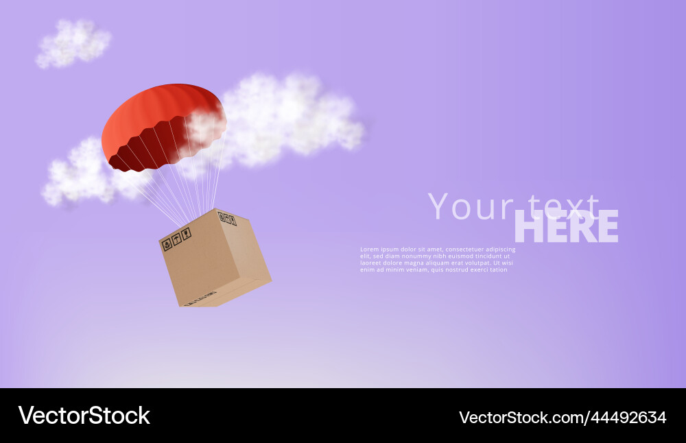 Red parachute with carton delivery packaging box Vector Image