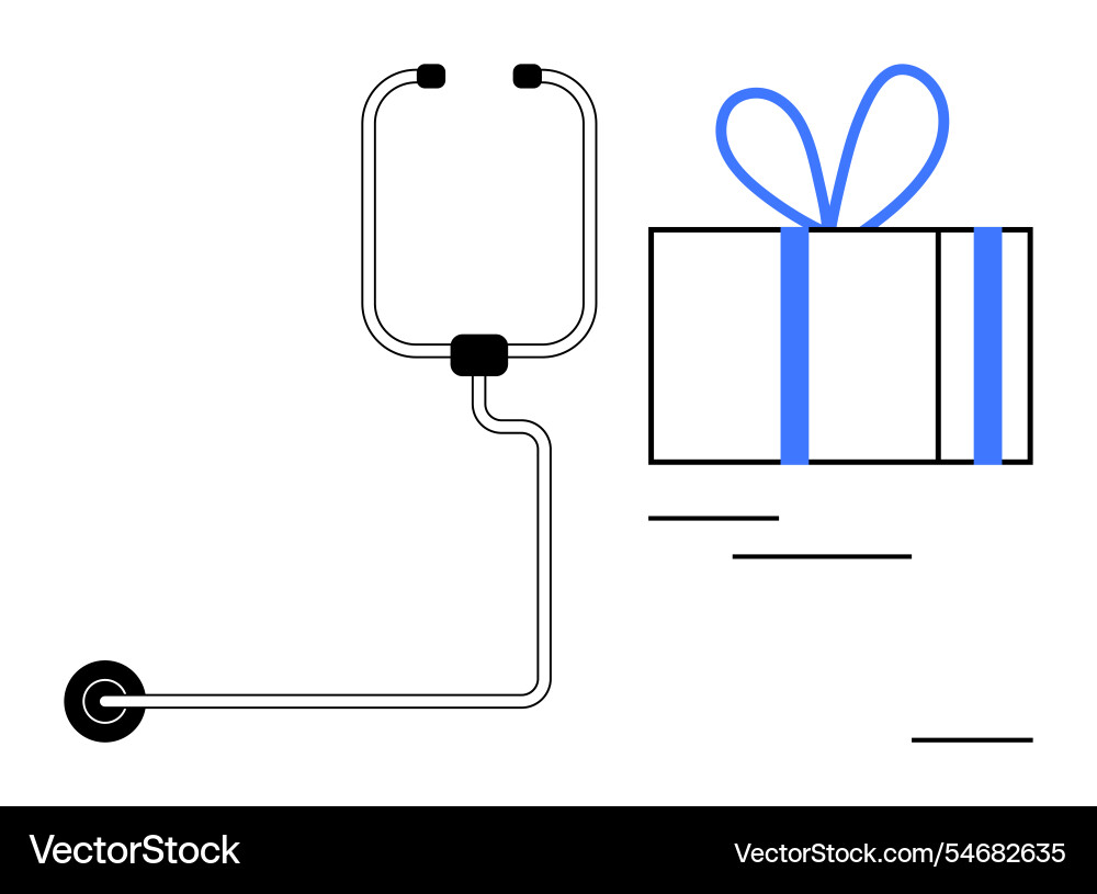 Stethoscope connected to a wrapped gift box Vector Image