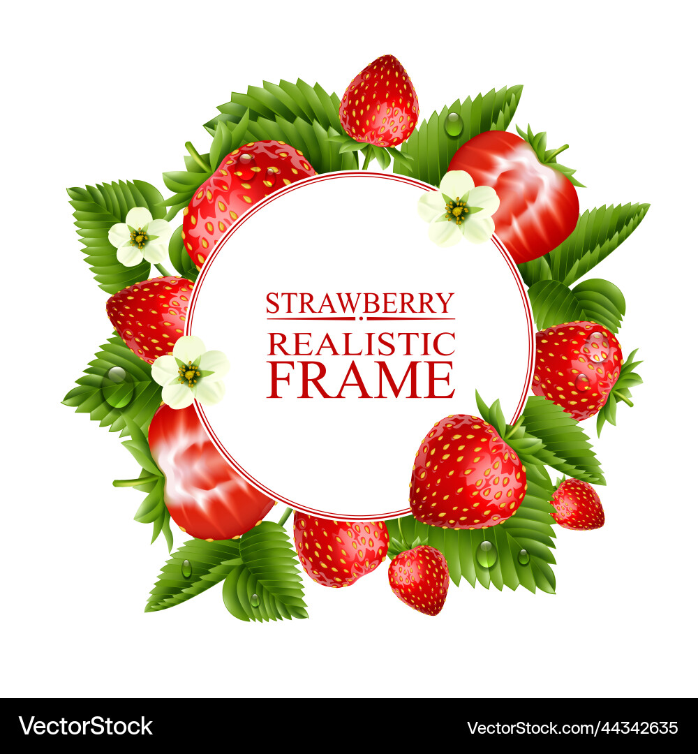 Strawberry realistic round frame Royalty Free Vector Image
