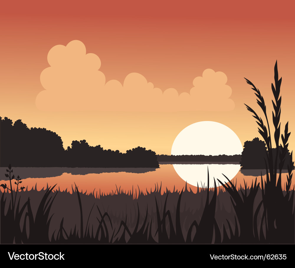 Sunset and lake Royalty Free Vector Image - VectorStock