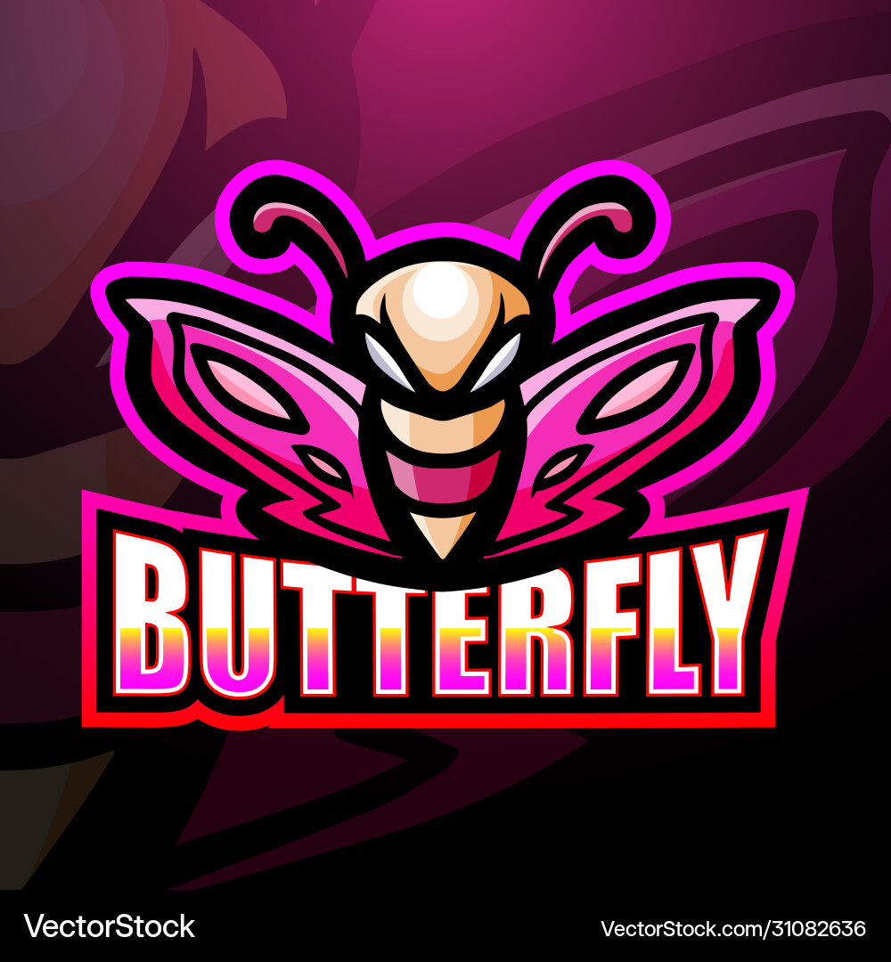 Butterfly mascot esport logo design Royalty Free Vector