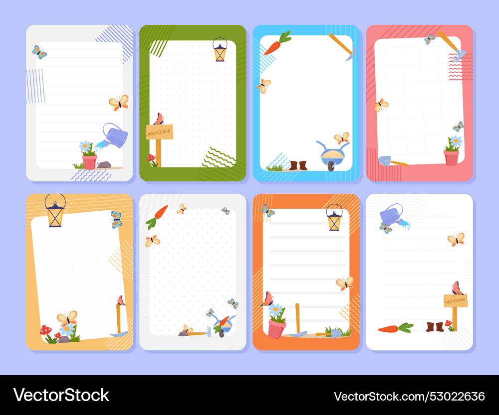 Colorful garden themed notepad designs featuring Vector Image