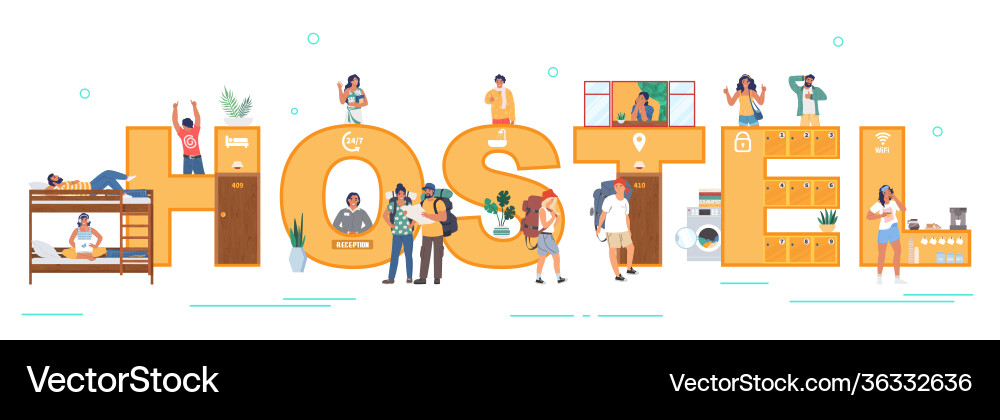 Hostel typography banner flat Royalty Free Vector Image