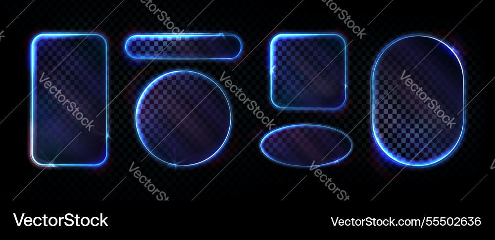 Neon light frames set with glowing blue borders Vector Image