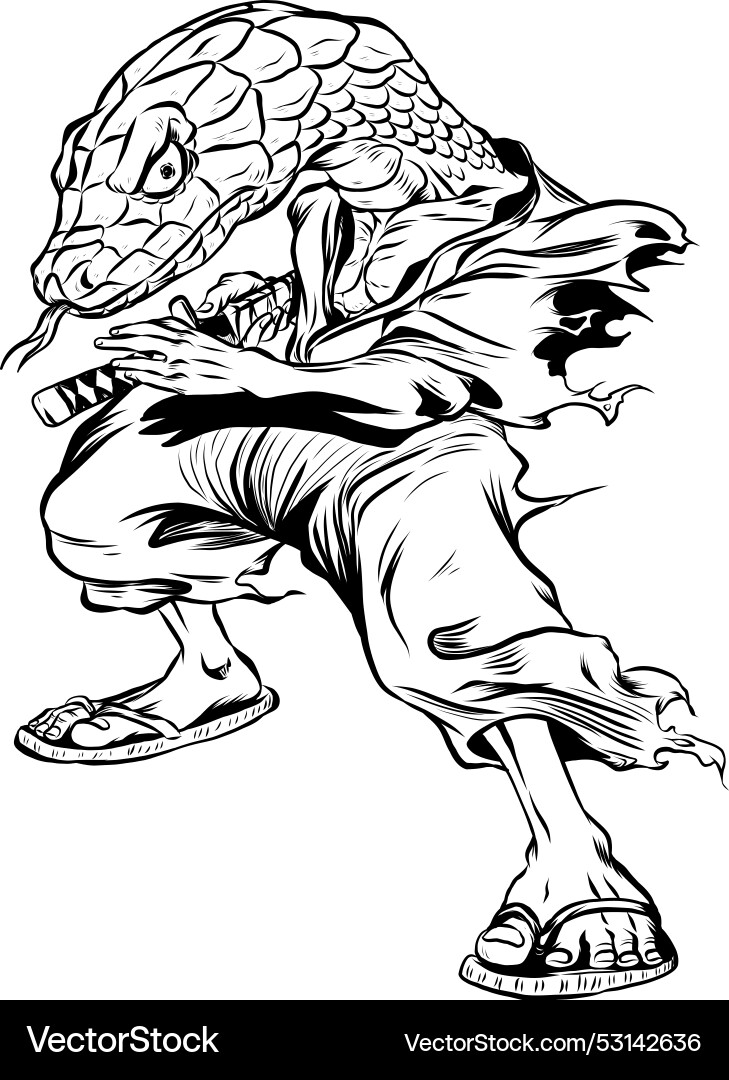 Snake samurai with his deadliest move Royalty Free Vector