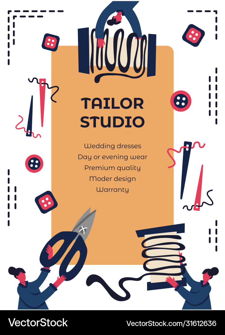 Tailor studio promo poster template with flat Vector Image
