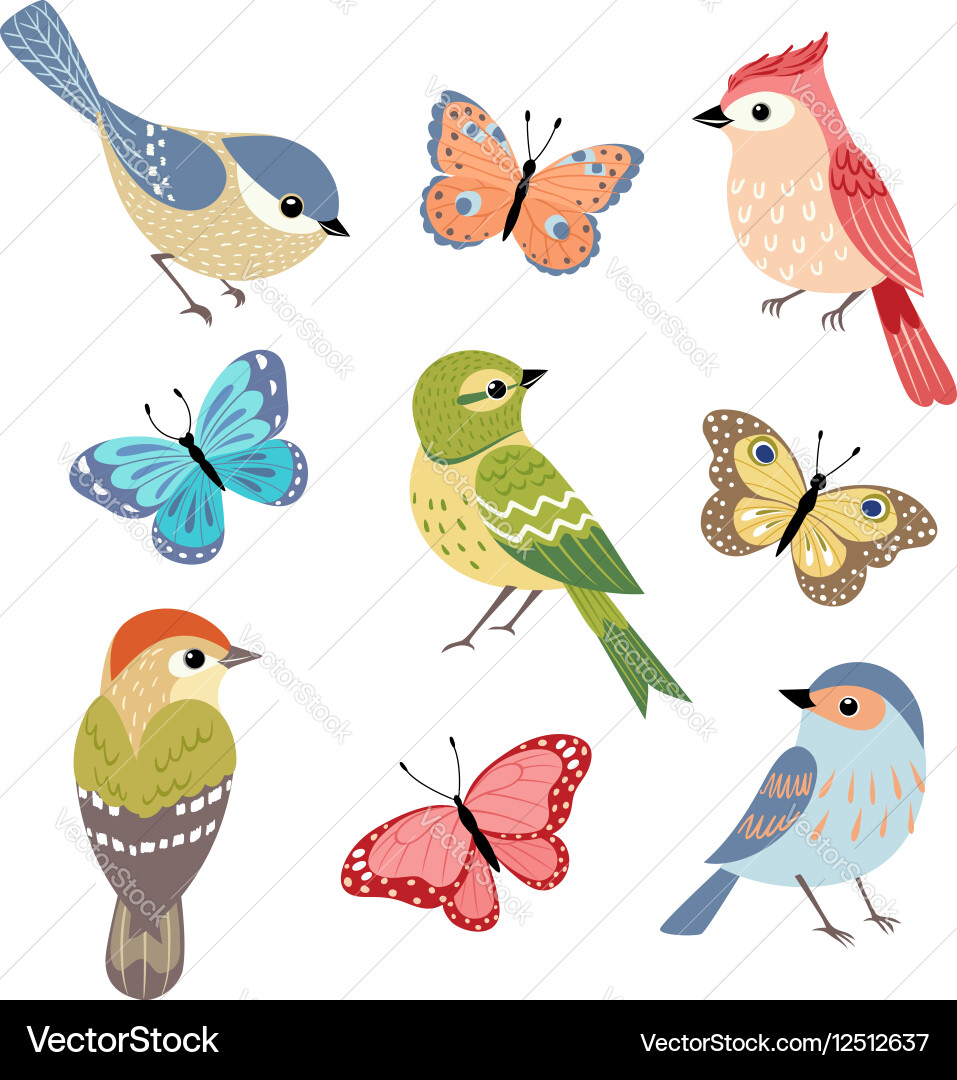 Birds and butterflies Royalty Free Vector Image