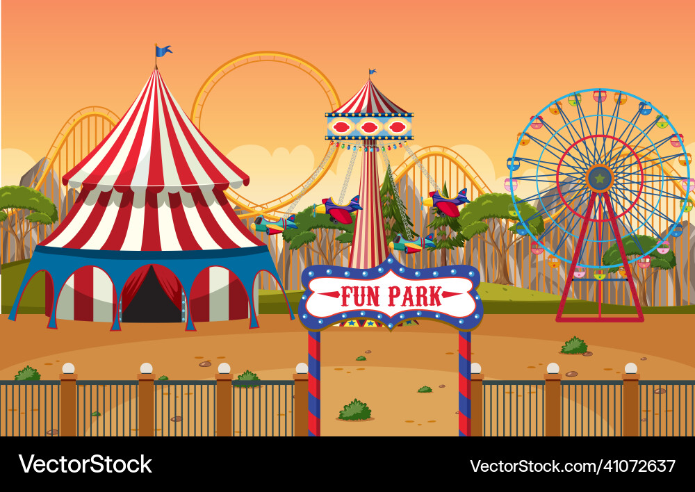 Freizeitpark-Szene mit Ferris-Rad und Zirkus Vektorbild