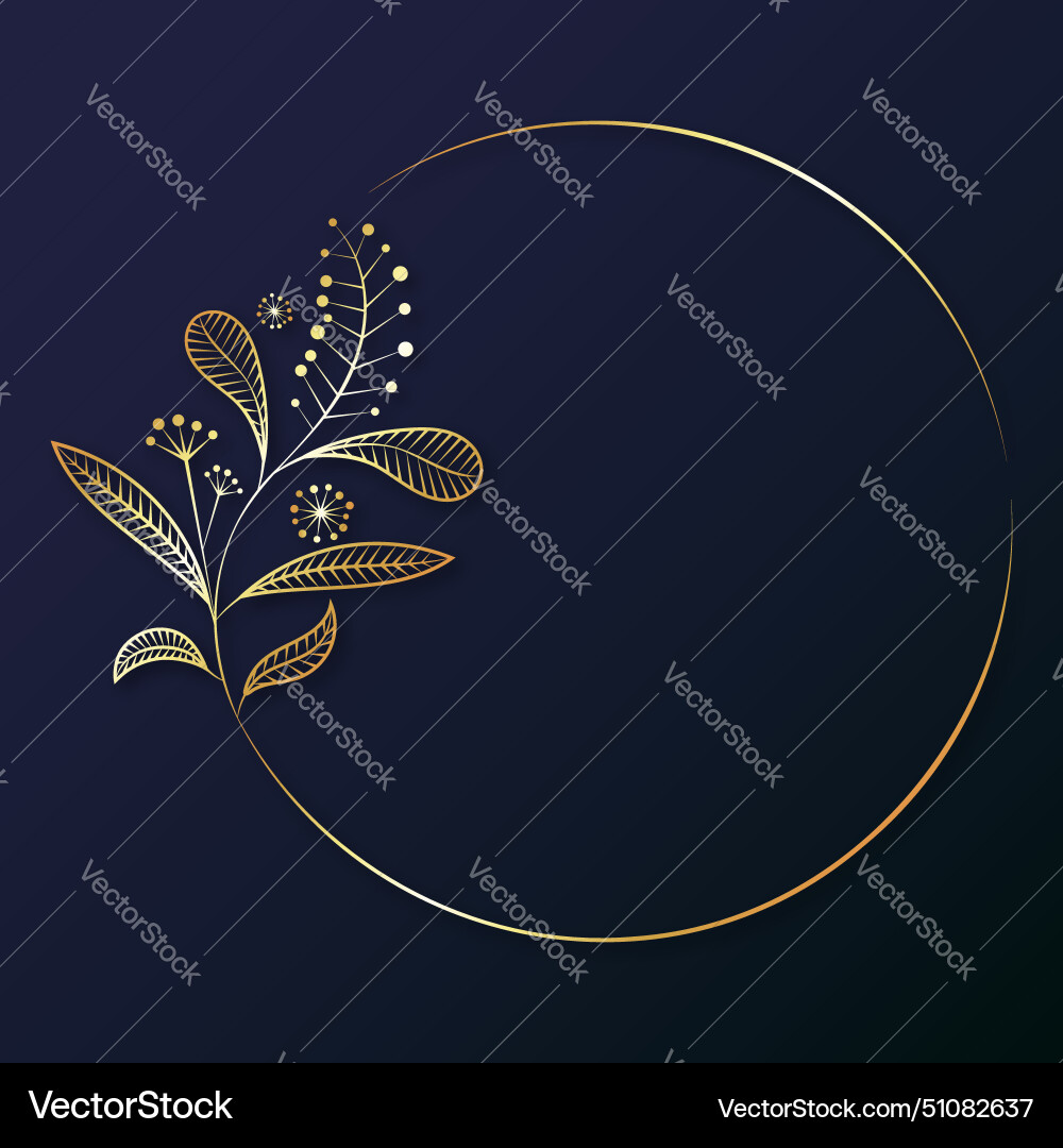 Golden round beautiful frame with plant leaf Vector Image