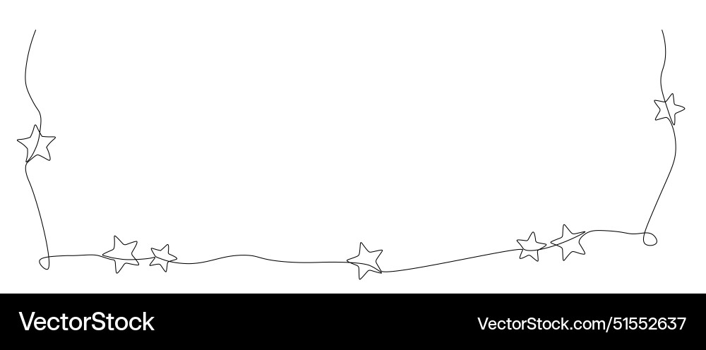 One continuous line drawing border with stars Vector Image