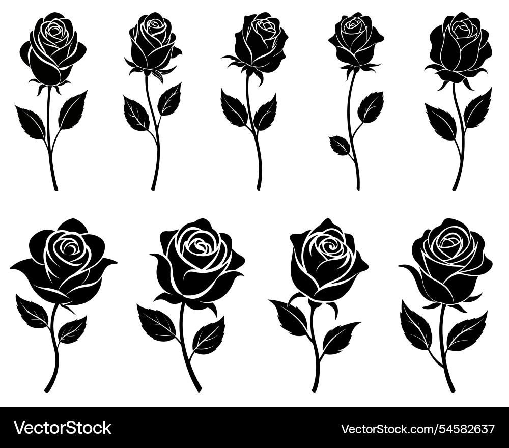 Set of rose silhouette art Royalty Free Vector Image