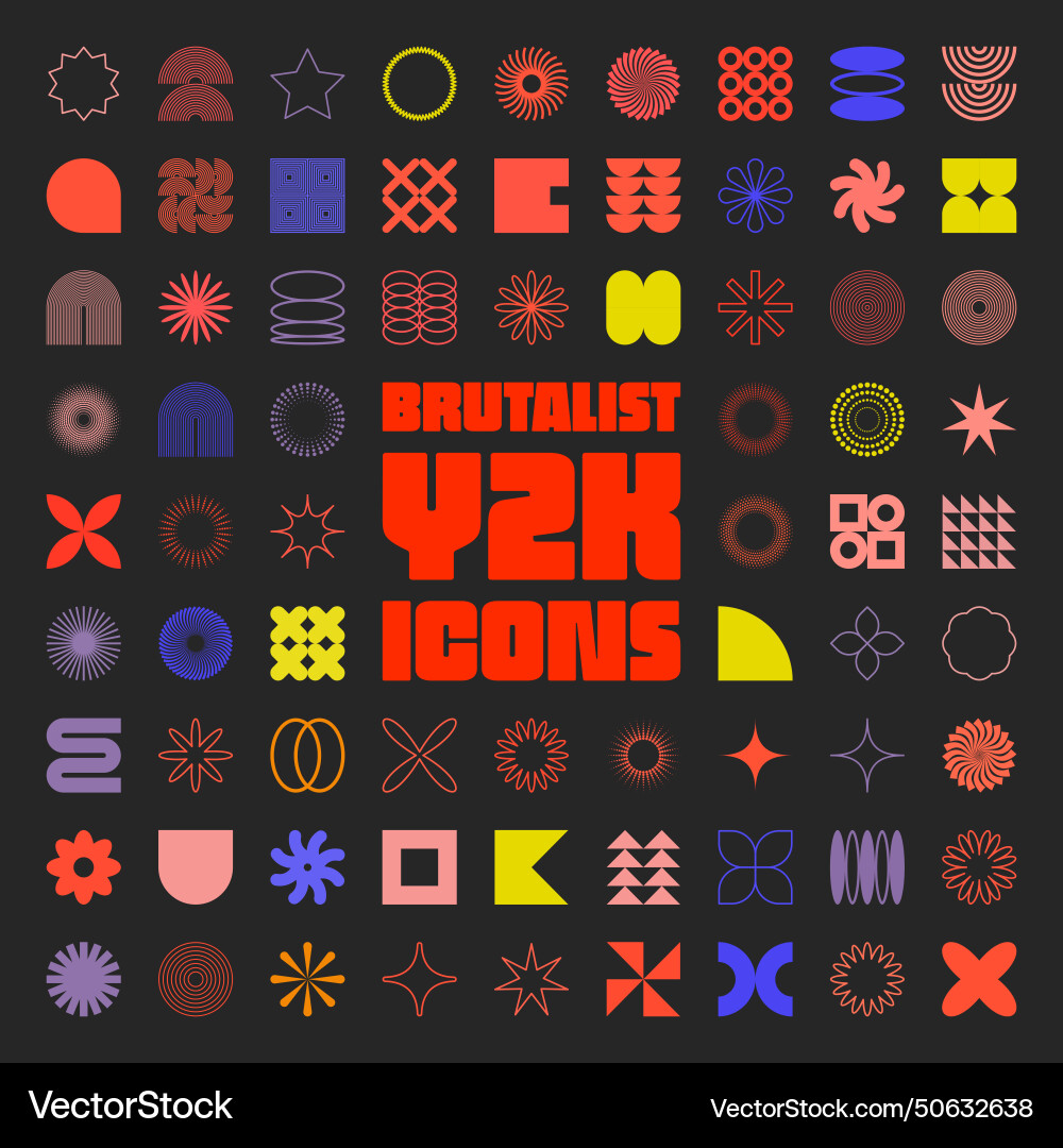 Brutalist geometric shapes symbols simple Vector Image