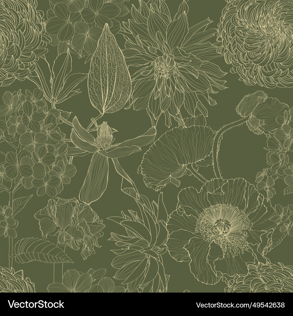 Elegant Floral Line Pattern Royalty Free Vector Image
