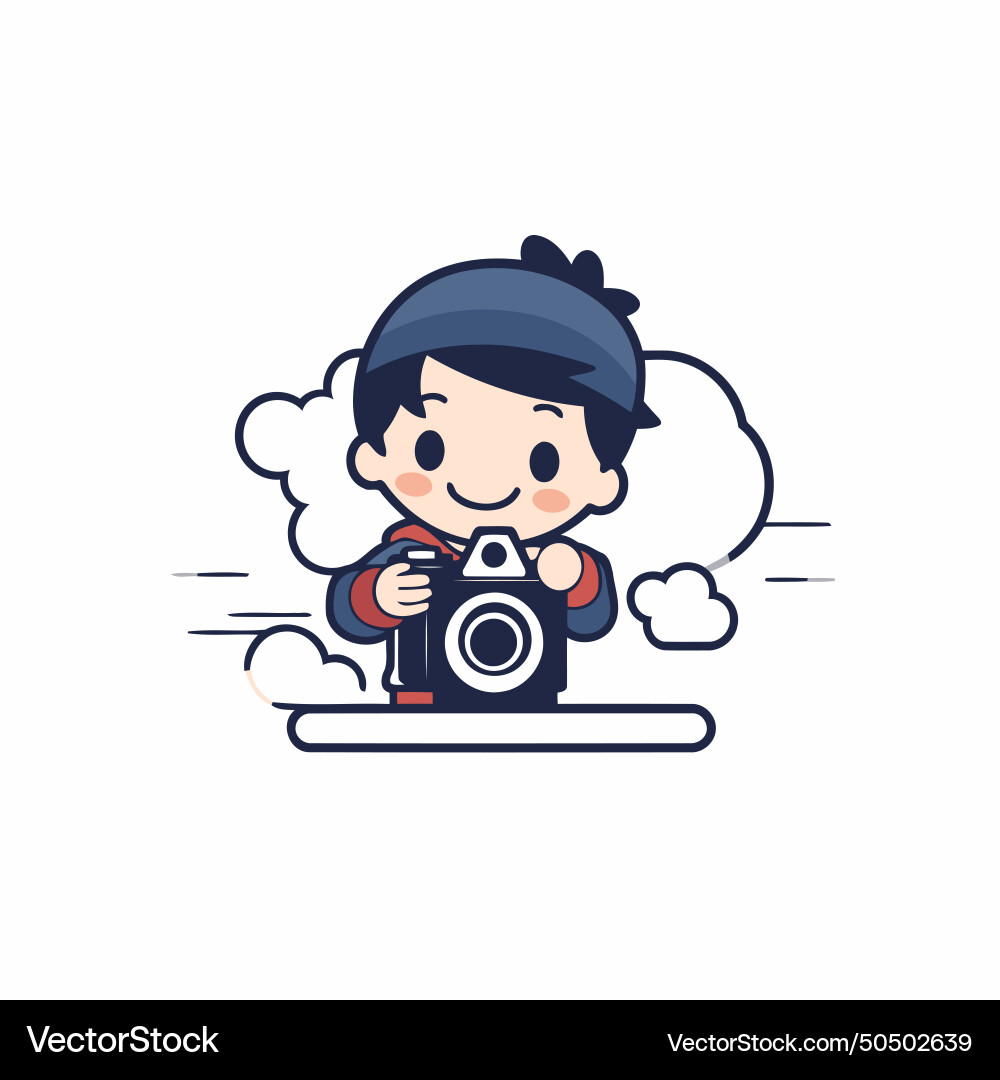 Cute boy taking photo with camera flat cartoon Vector Image