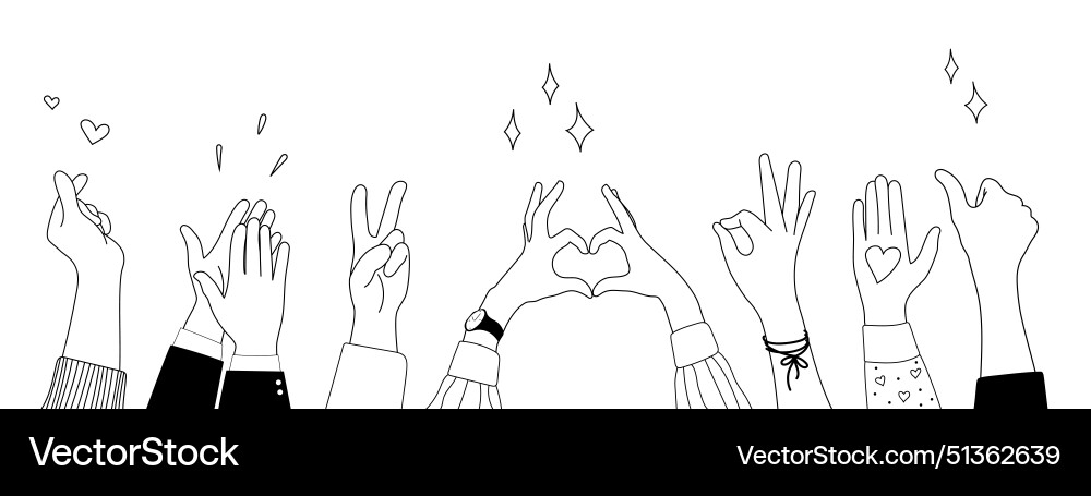 Doodle sketch hands up gestures comic icons Vector Image