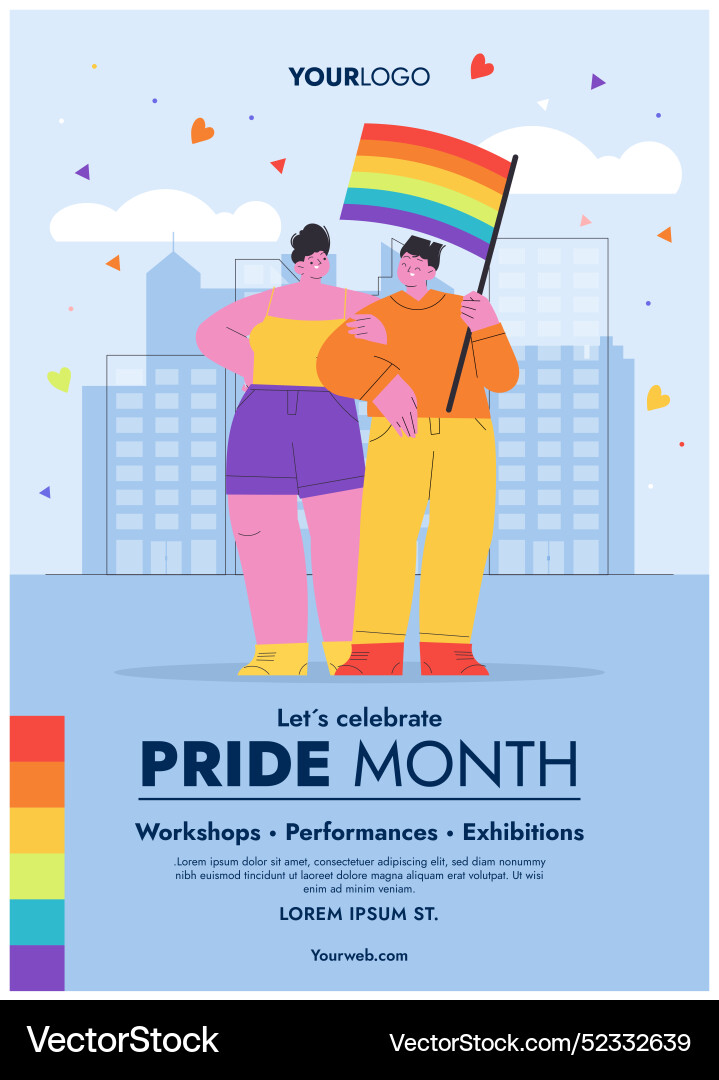 Flat vertical poster template for pride month Vector Image