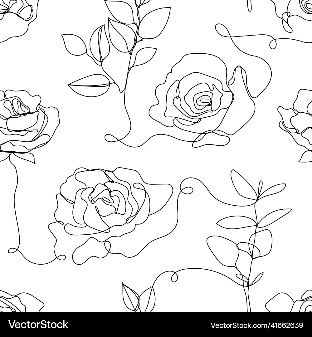 Flower linear seamless background roses Royalty Free Vector