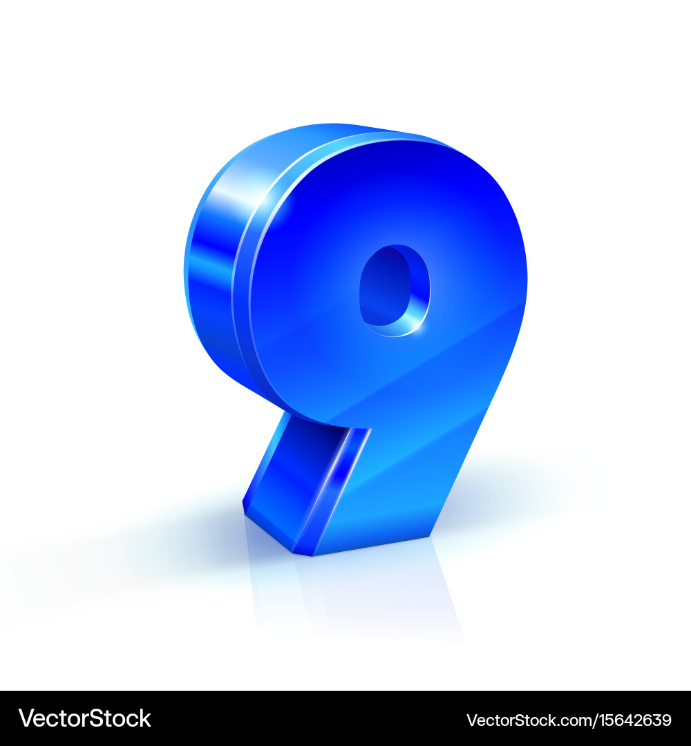 Glossy blue nine 9 number 3d Royalty Free Vector Image
