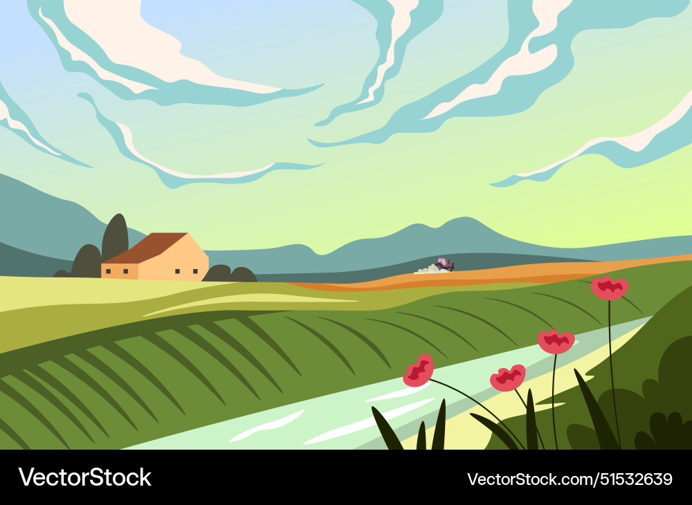 Green fields and blue sky Royalty Free Vector Image