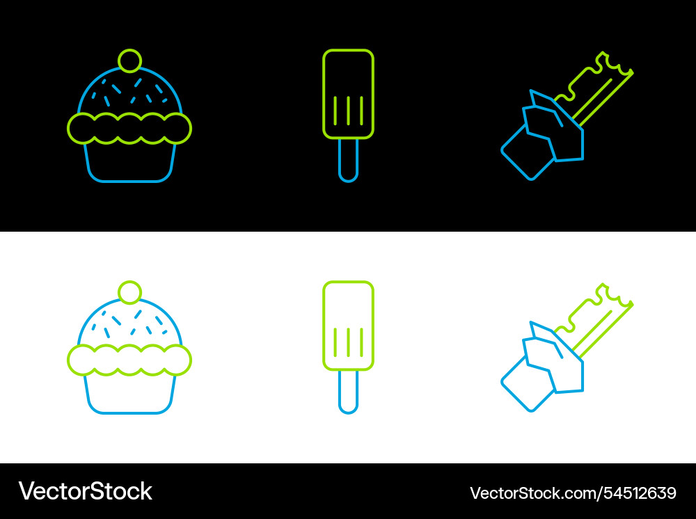 Set line bitten chocolate bar cupcake and ice Vector Image