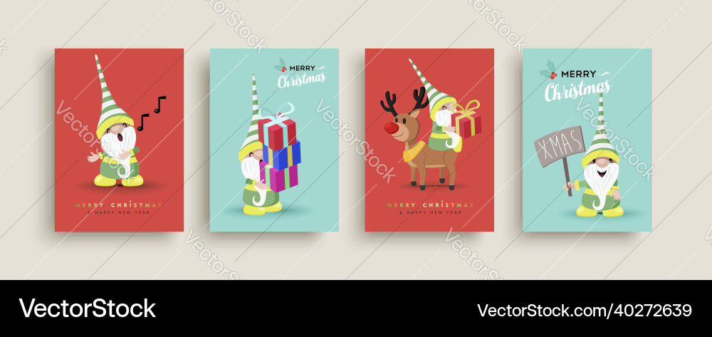 Year cute elf cartoon card set Royalty Free Vector Image
