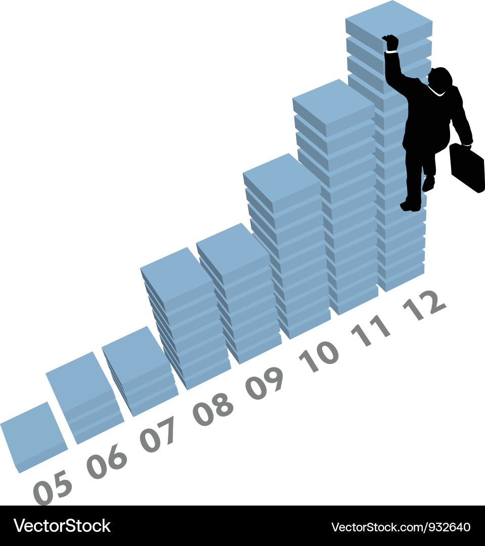 Business man climbs up sales data chart Royalty Free Vector