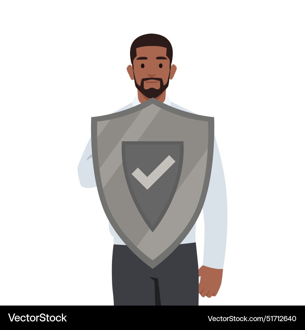 Businessman wearing formal suit holding shields Vector Image