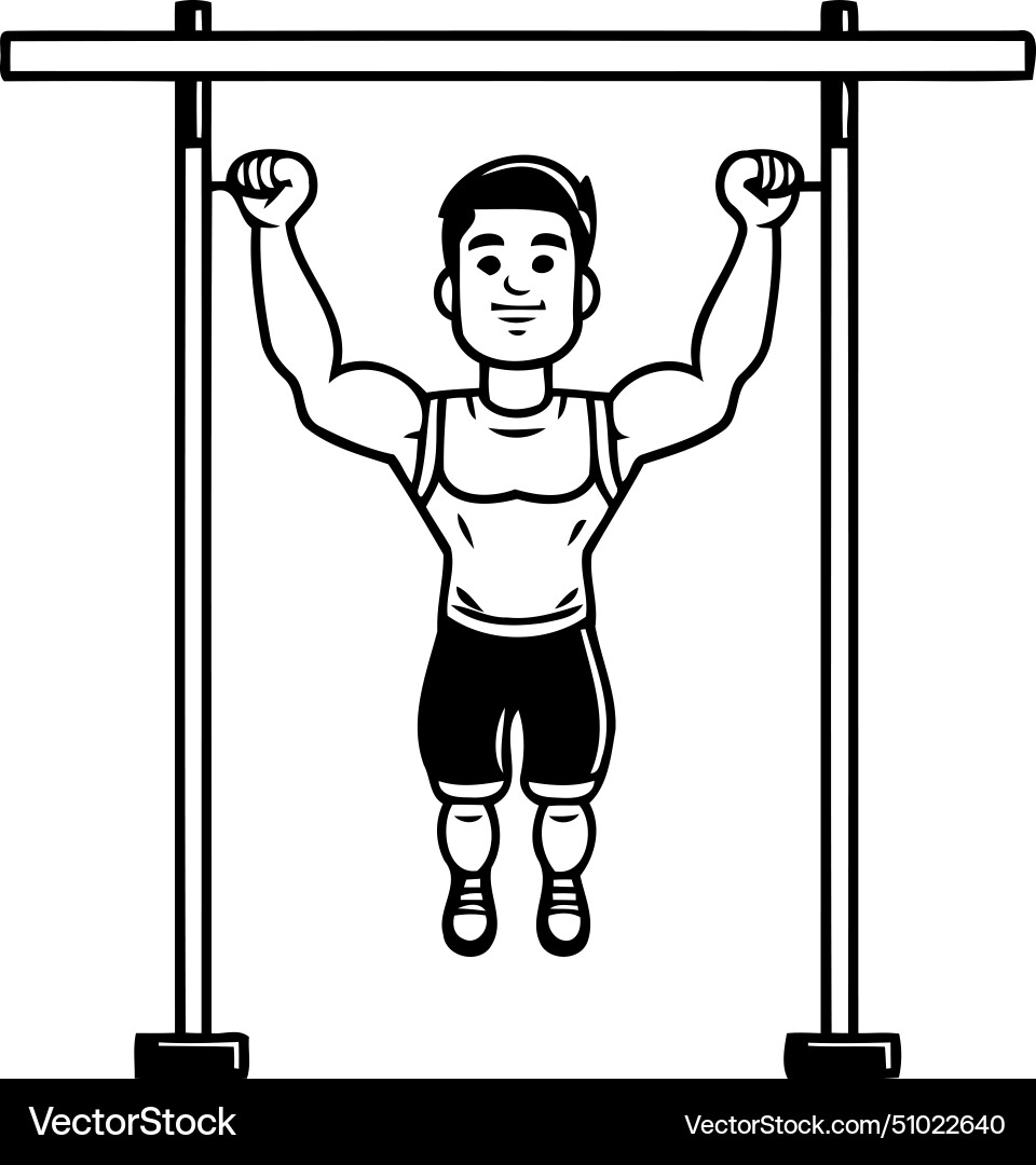 Man doing pull ups on horizontal bar in cartoon Vector Image