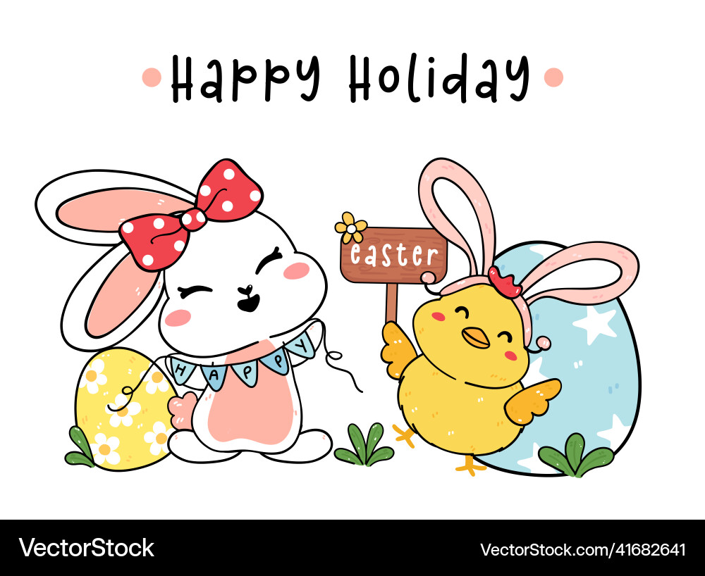 Easter Bunny Friends - Cute Cartoon – Royalty-Free Vector | VectorStock