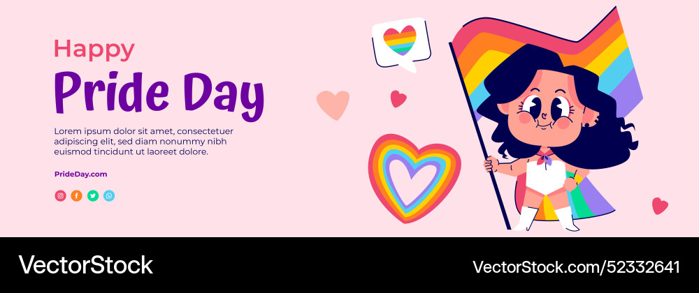 Flat horizontal banner template for pride month Vector Image