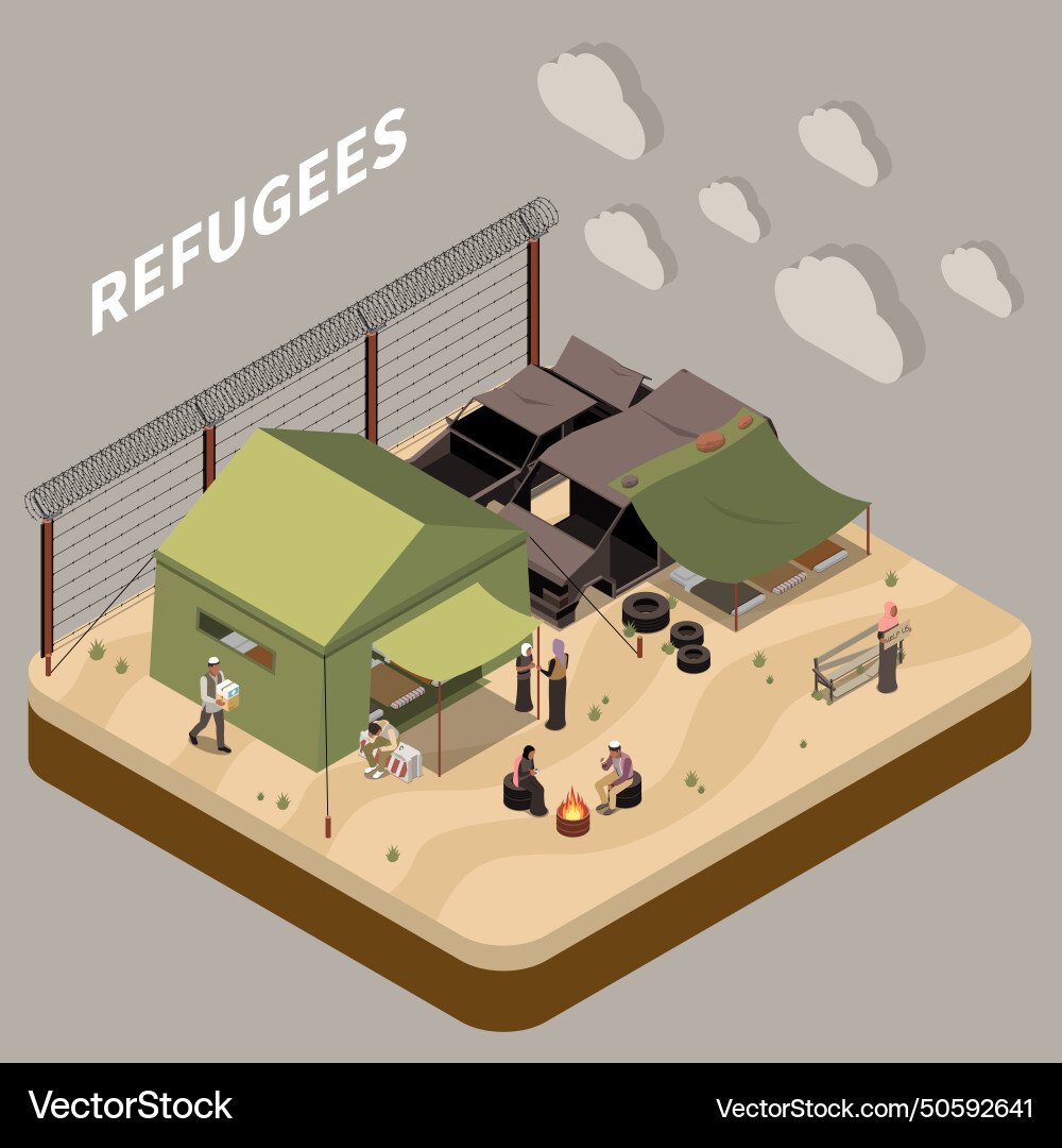 Refugees isometric composition Royalty Free Vector Image