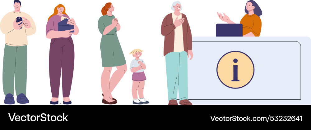 Waiting line to info point people queue Royalty Free Vector