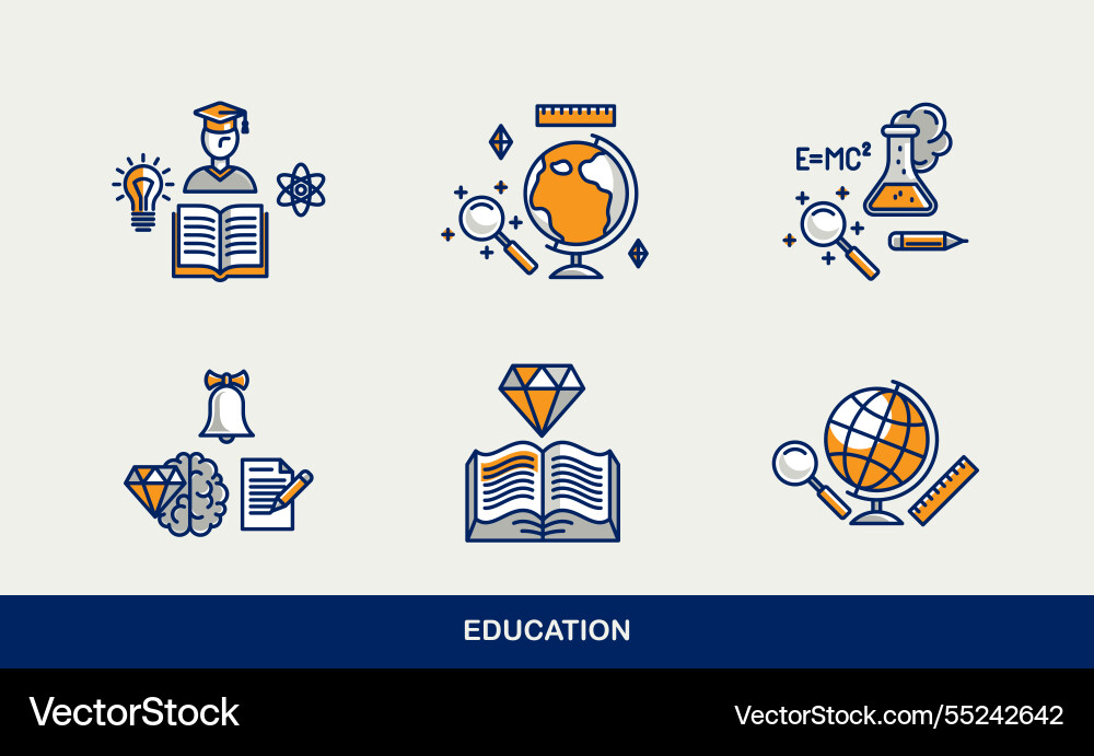 Education icons set university and school Vector Image