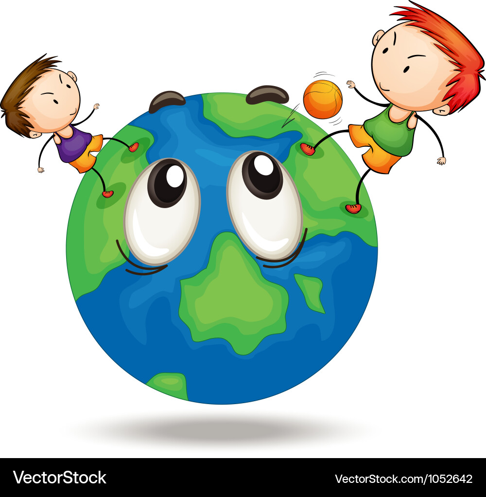 Kids on a earth globe Royalty Free Vector Image