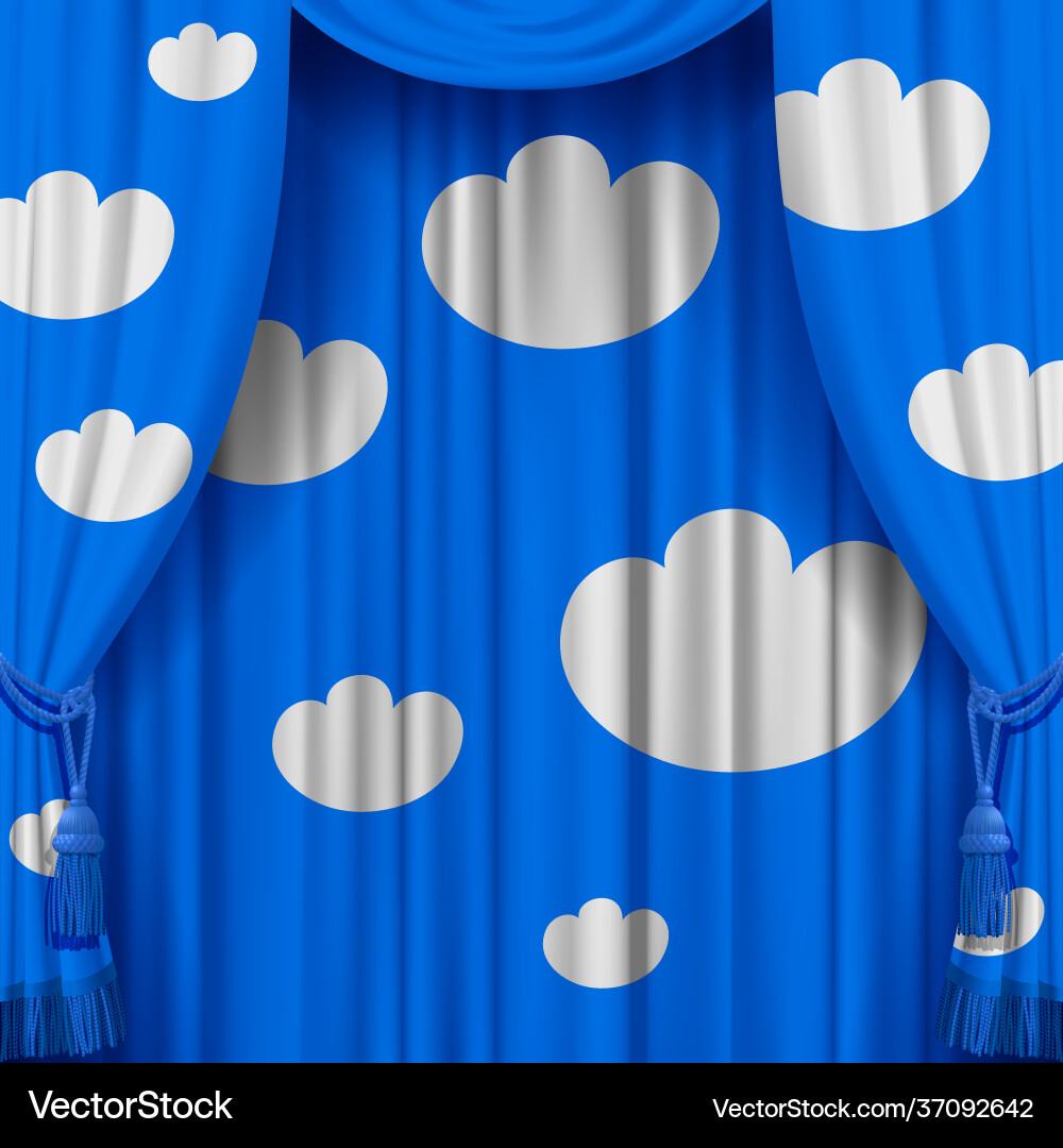 Light blue curtain with white decorative clouds Vector Image