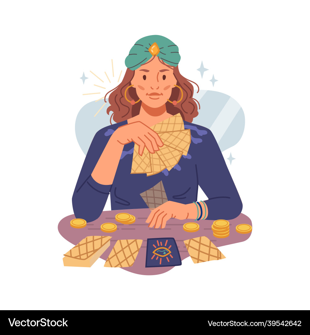Soothsayer fortune teller guessing on tarot cards Vector Image