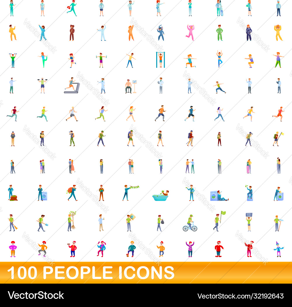 100 people icons set cartoon style Royalty Free Vector Image